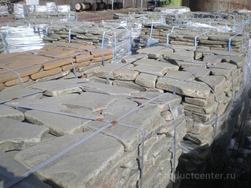 Камень галтованный серо-зелёный песчаник природный от производителя ИП ...